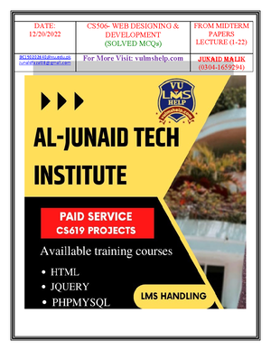 CS506 Midterm MCQS Solved With References By Moaaz - CS506- Web Design and Development Solved ...