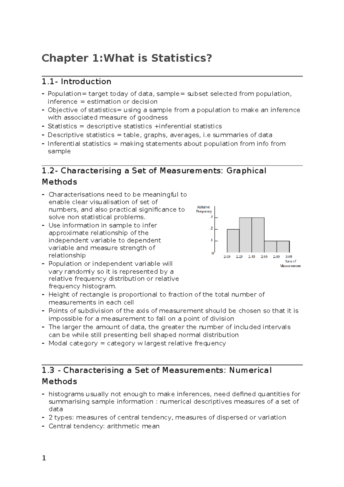 Stat2001- chapter 1 - Chapter 1:What is Statistics? 1- Introduction ...