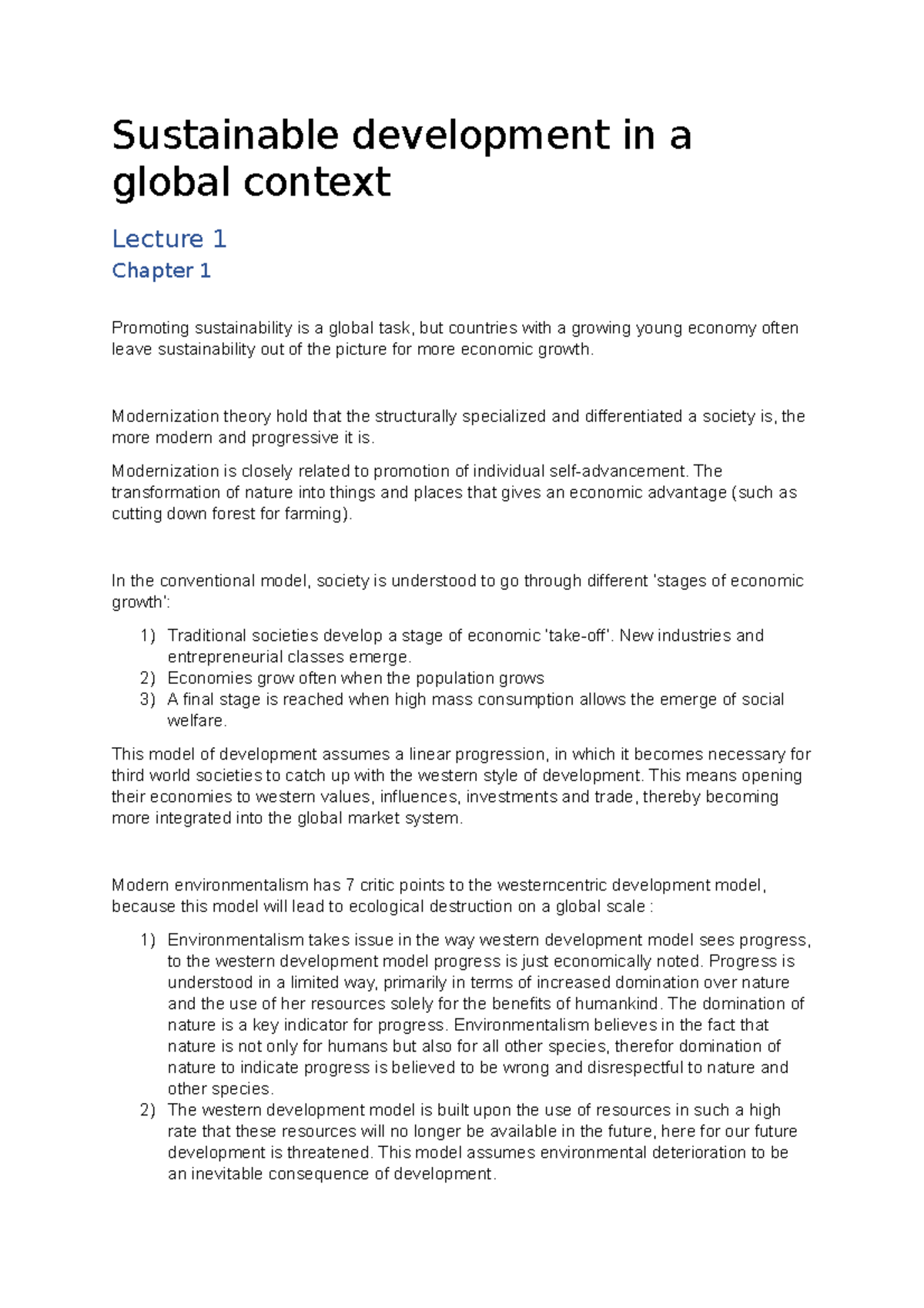 Sustainable development in a global context - Sustainable development ...