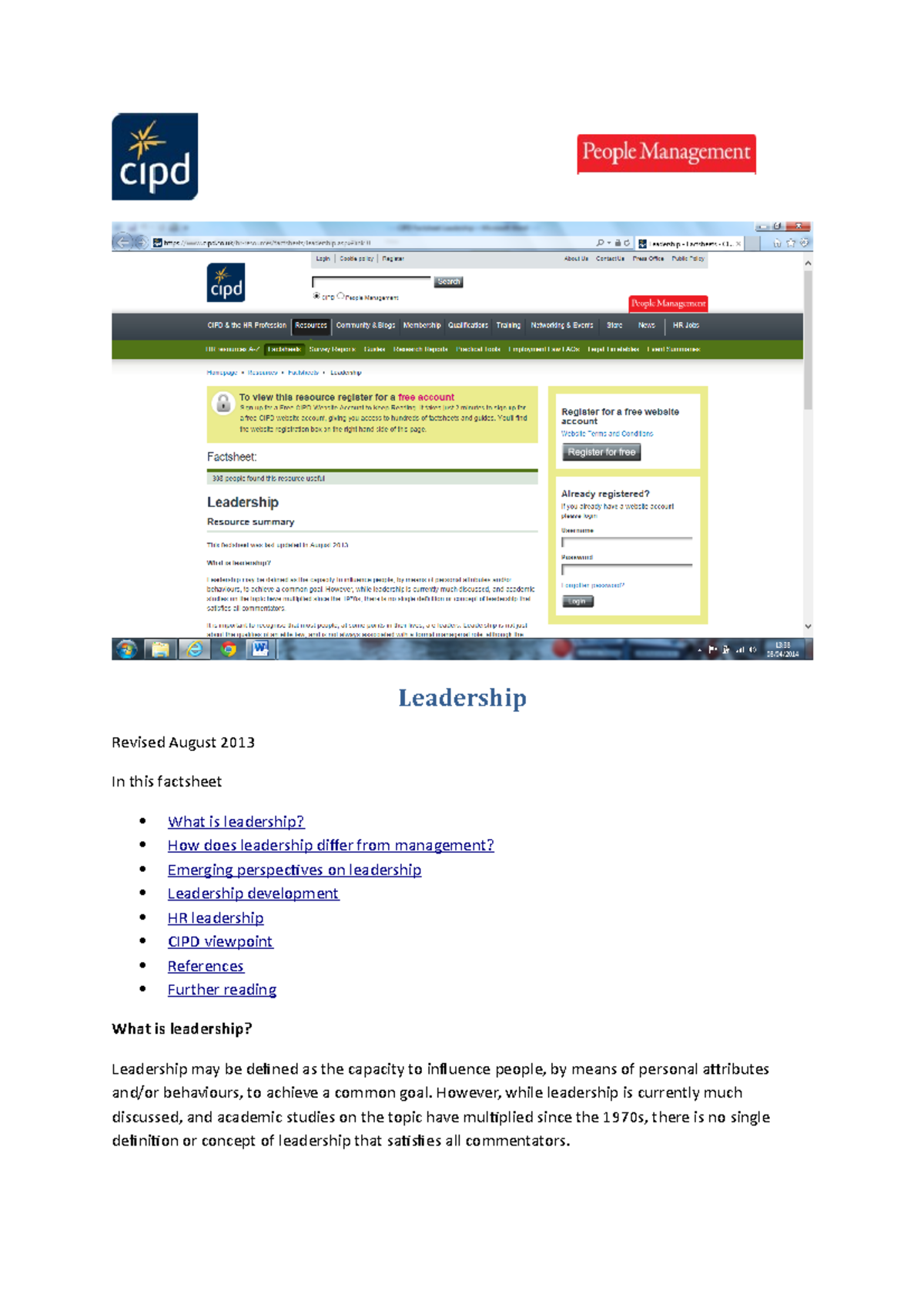 CIPD Factsheet Leadership - Leadership Revised August 2013 In this ...