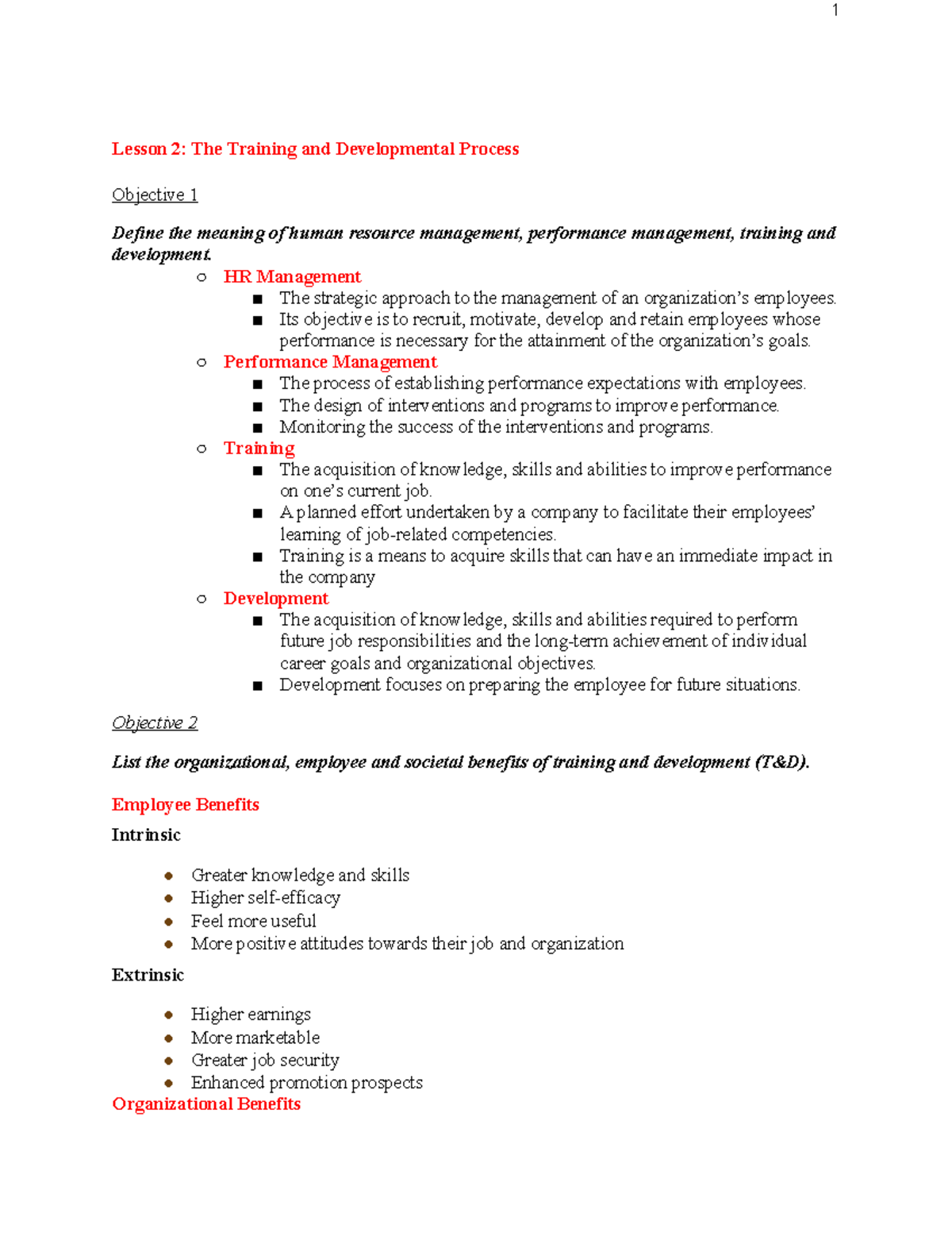 T&D ALL Notes - Lesson 2: The Training and Developmental Process ...