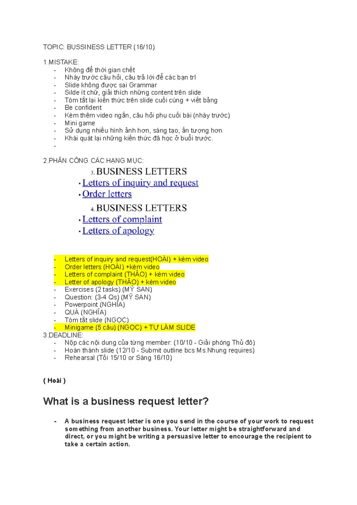 Topic Business Letter - My documents - TOPIC: BUSSINESS LETTER (16/10 ...