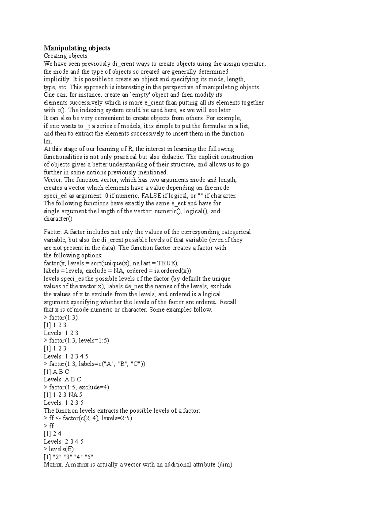 Manipulating objects - Lecture notes Second semester - Manipulating ...