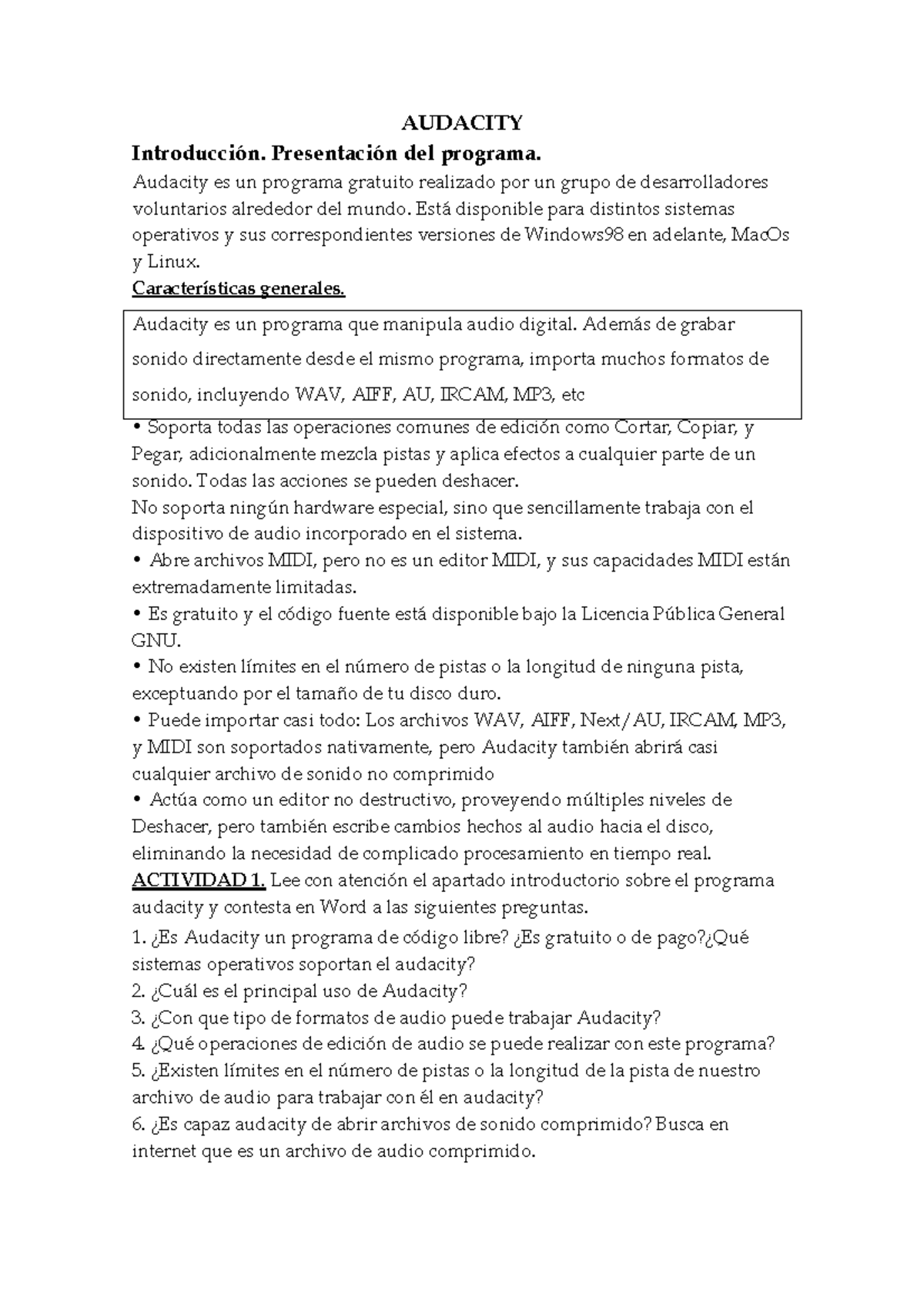2-practicasaudacity - Prácticas Audacity. - AUDACITY Introducción. Presentación del programa ...