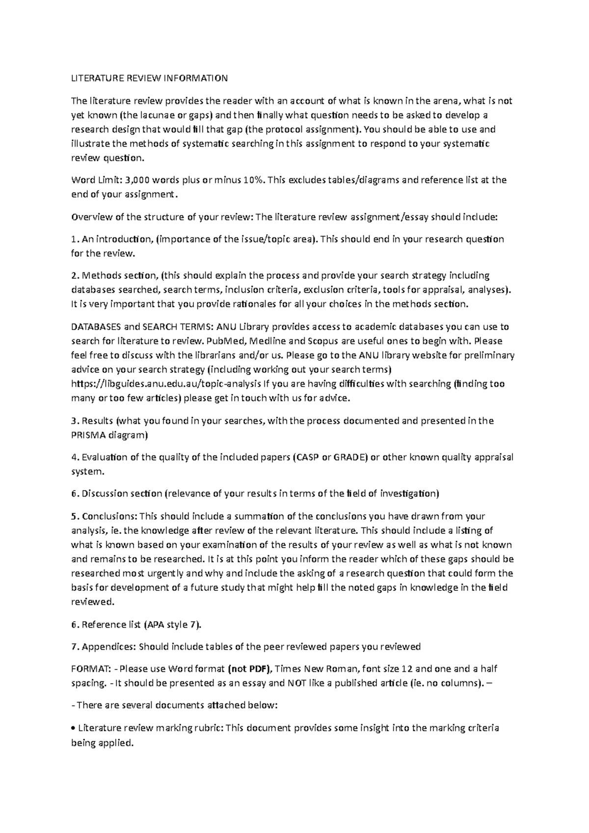 Literature Review Overview Booklet 2023 - LITERATURE REVIEW INFORMATION ...