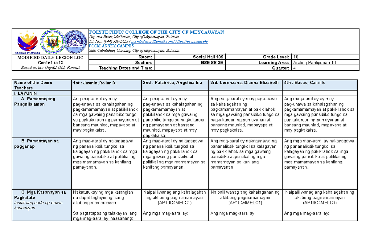 MDLL Group 3 - detailed - POLYTECHNIC COLLEGE OF THE CITY OF MEYCAUAYAN ...