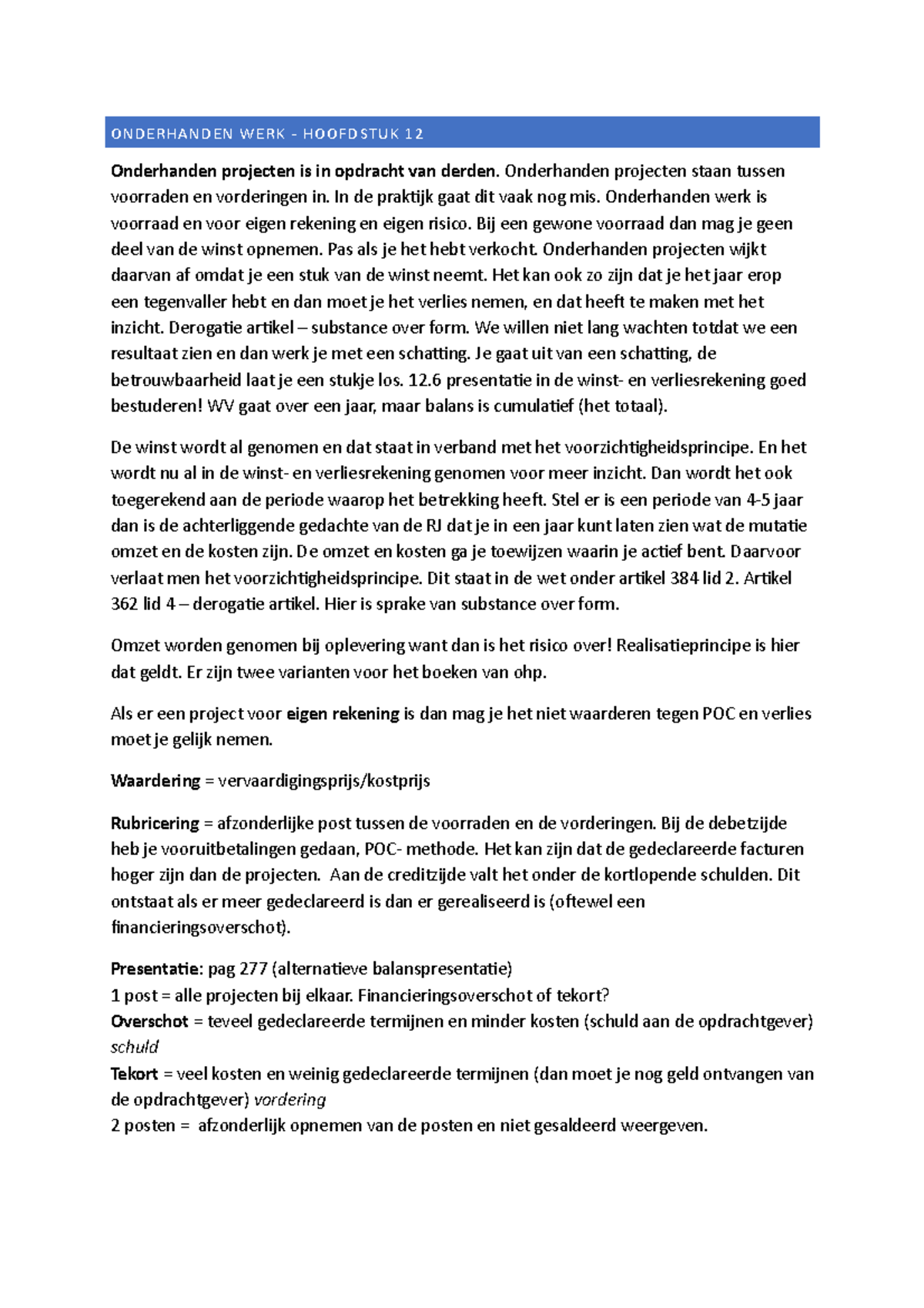 Onderhanden werk - ONDERHANDEN WERK - HOOFDSTUK 12 Onderhanden ...