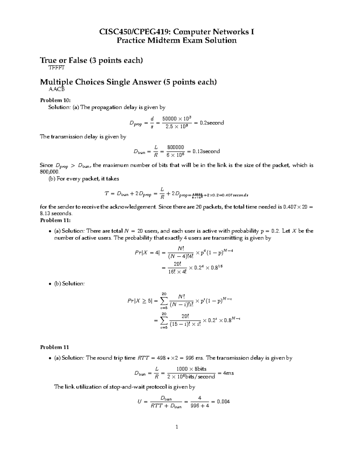 Practice Midterm Solution Cisc450cpeg419 Computer Networks I Practice Midterm Exam Solution