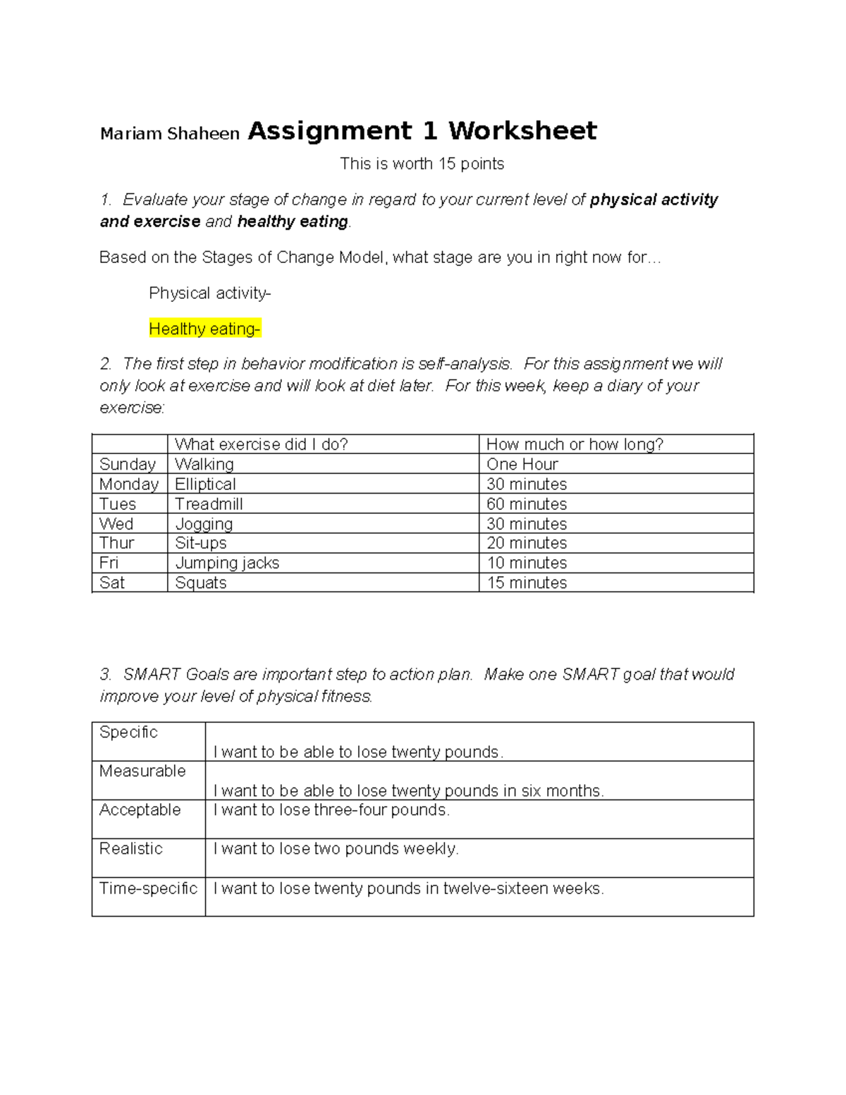 Assignment 1 - apply - Mariam Shaheen Assignment 1 Worksheet This is ...