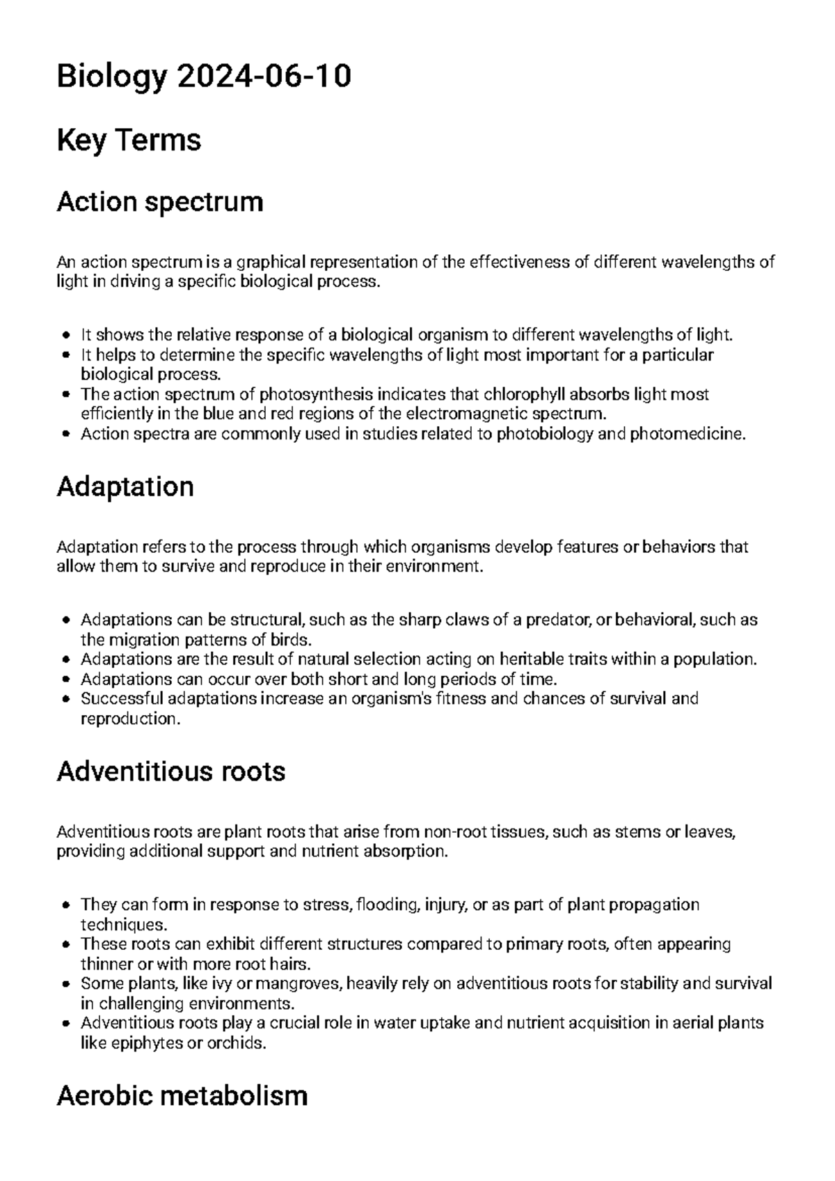 Biology 20240610-Study Guide - Biology 2024-06- Key Terms Action ...