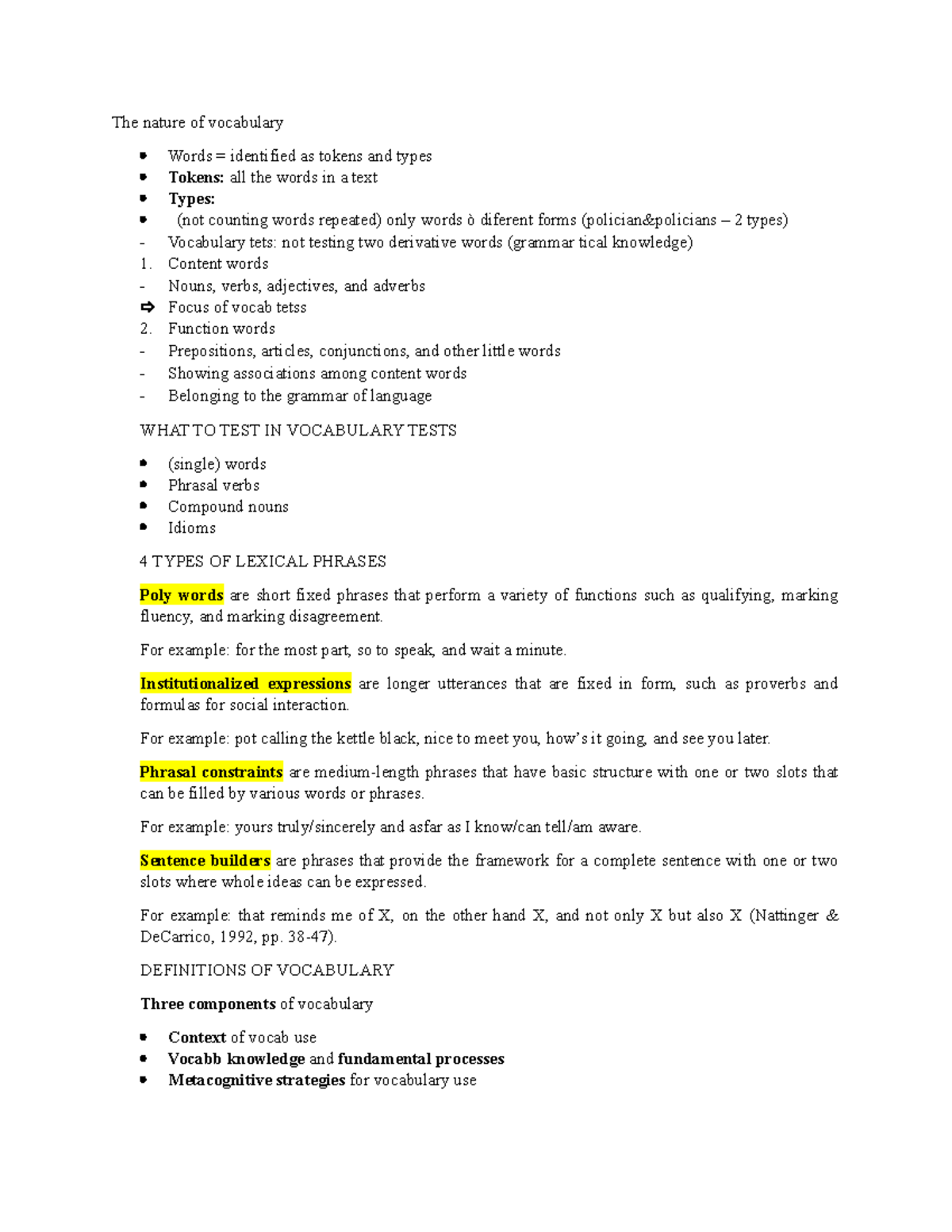 Asssessent - classroom assessment - The nature of vocabulary Words ...