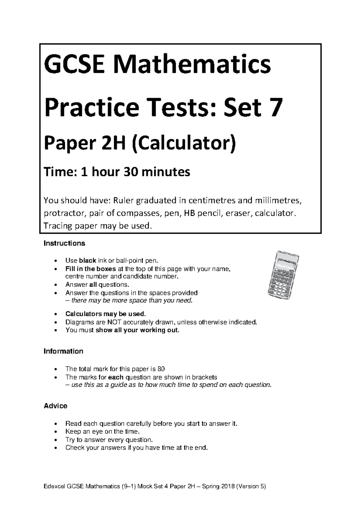 5feb108651956 b5bfe32b89a Paper 2H QP - Edexcel GCSE Mathematics (9–1) Mock Set 4 Paper 2H ...