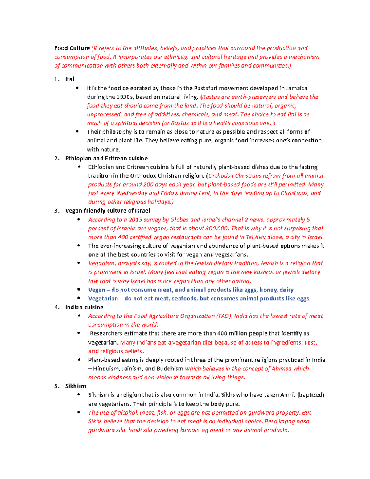 Food culture-notes - dvfve - Food Culture (It refers to the attitudes ...