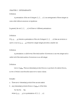 Chapter 2 - Lecture notes 2 - CHAPTER 2 DETERMINANTS Definition A ...