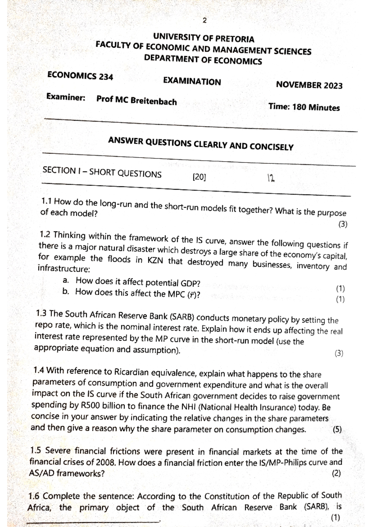 EKN 234 EXAM 2023 - Exam for 2023 - EKN 234 - Studocu