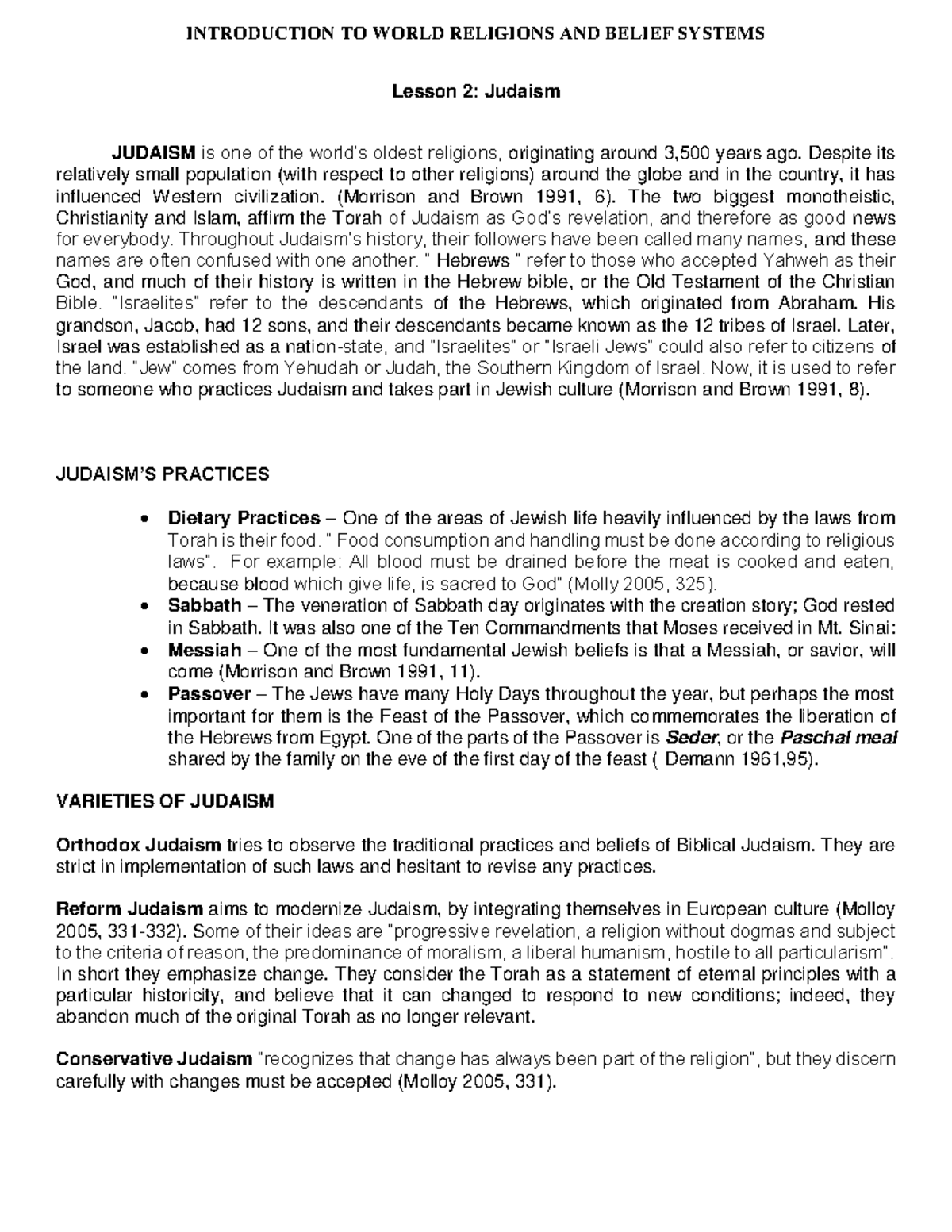 Introduction TO World Religions AND Belief Systems lesson 2 ...