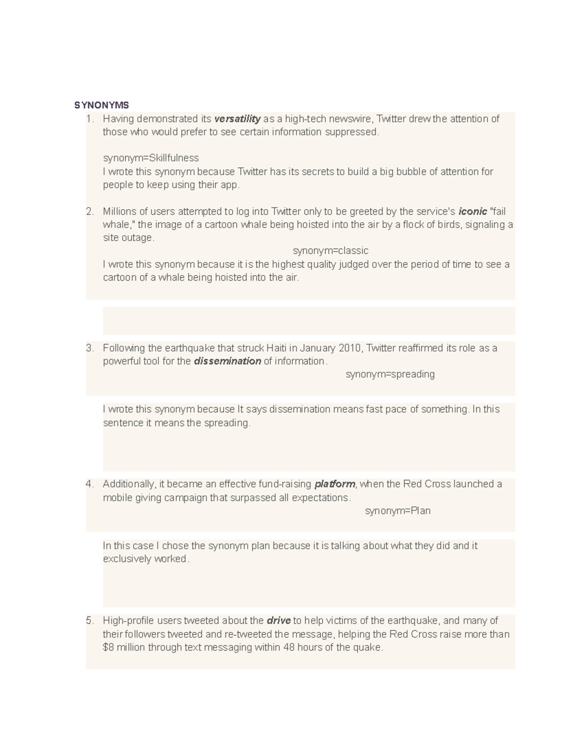 01.04 Denotations and Connotations - SYNONYMS 1. Having demonstrated ...