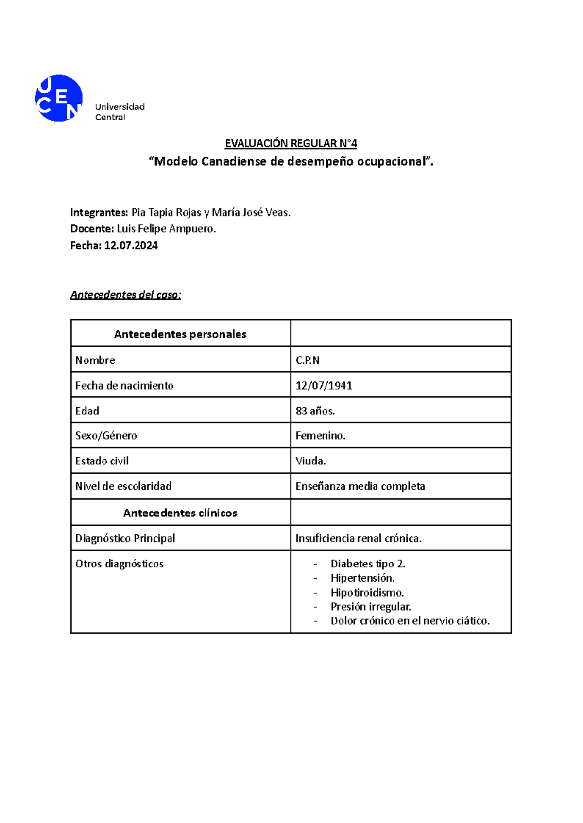 Modelo Canadiense de terapia ocupacional - EVALUACIÓN REGULAR N ...