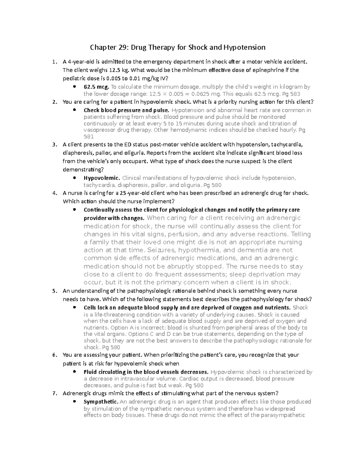 Chap 29 Pharma - PreU for studying - Chapter 29: Drug Therapy for Shock ...