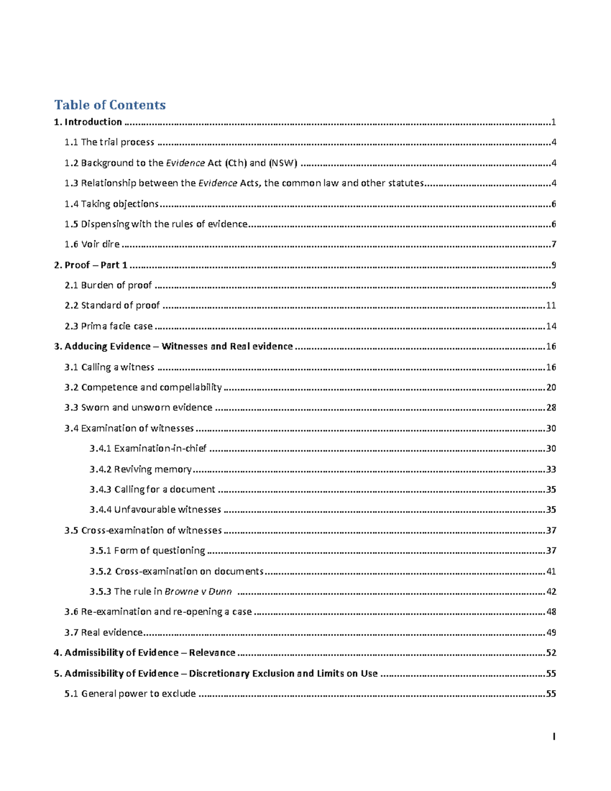Evidence Notes - Table of Contents 1. Introduction - Studocu