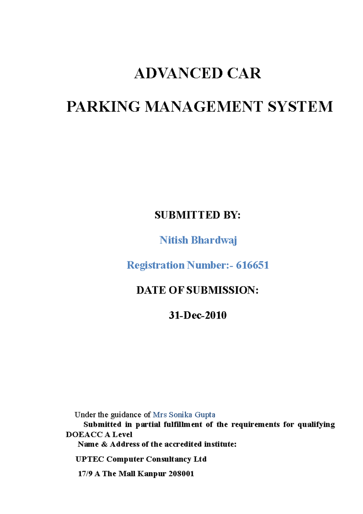 Advanced CAR Parking Management System - ADVANCED CAR PARKING ...