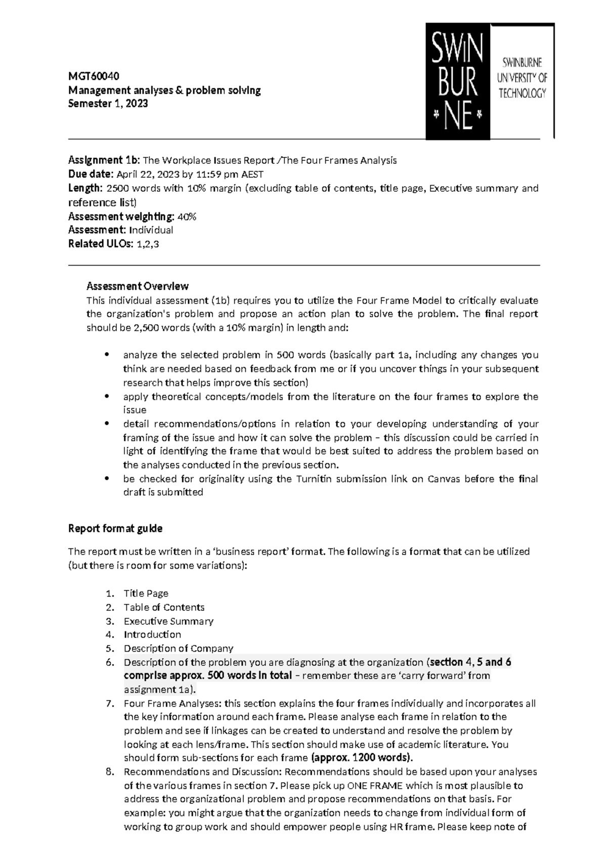 MGT60040. Assignment 1b-3 - MGT Management analyses & problem solving ...