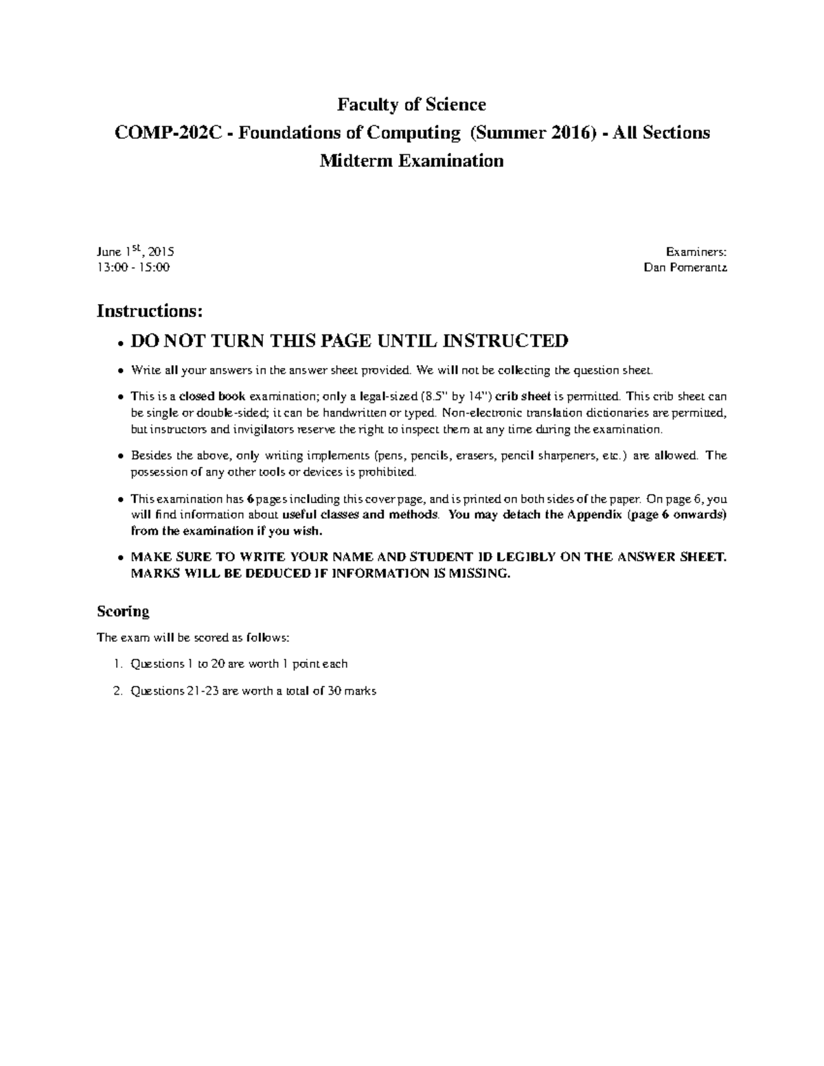 Midterm Summer 2016 - Practice/Exam - Faculty of Science COMP-202C ...
