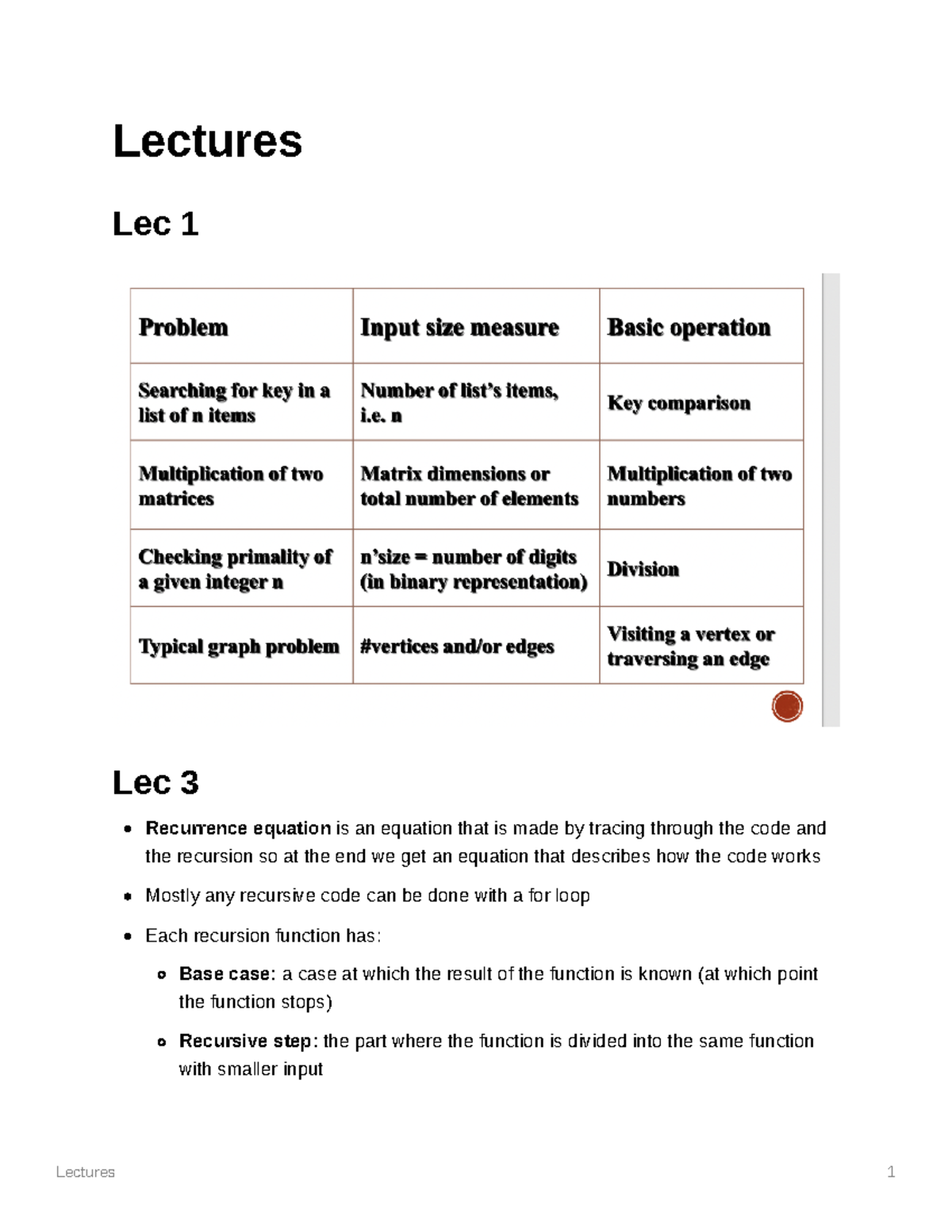 Algorithms Lectures Notes Lectures Lec 1 Lec 3 Recurrence Equation Is An Equation That Is Made