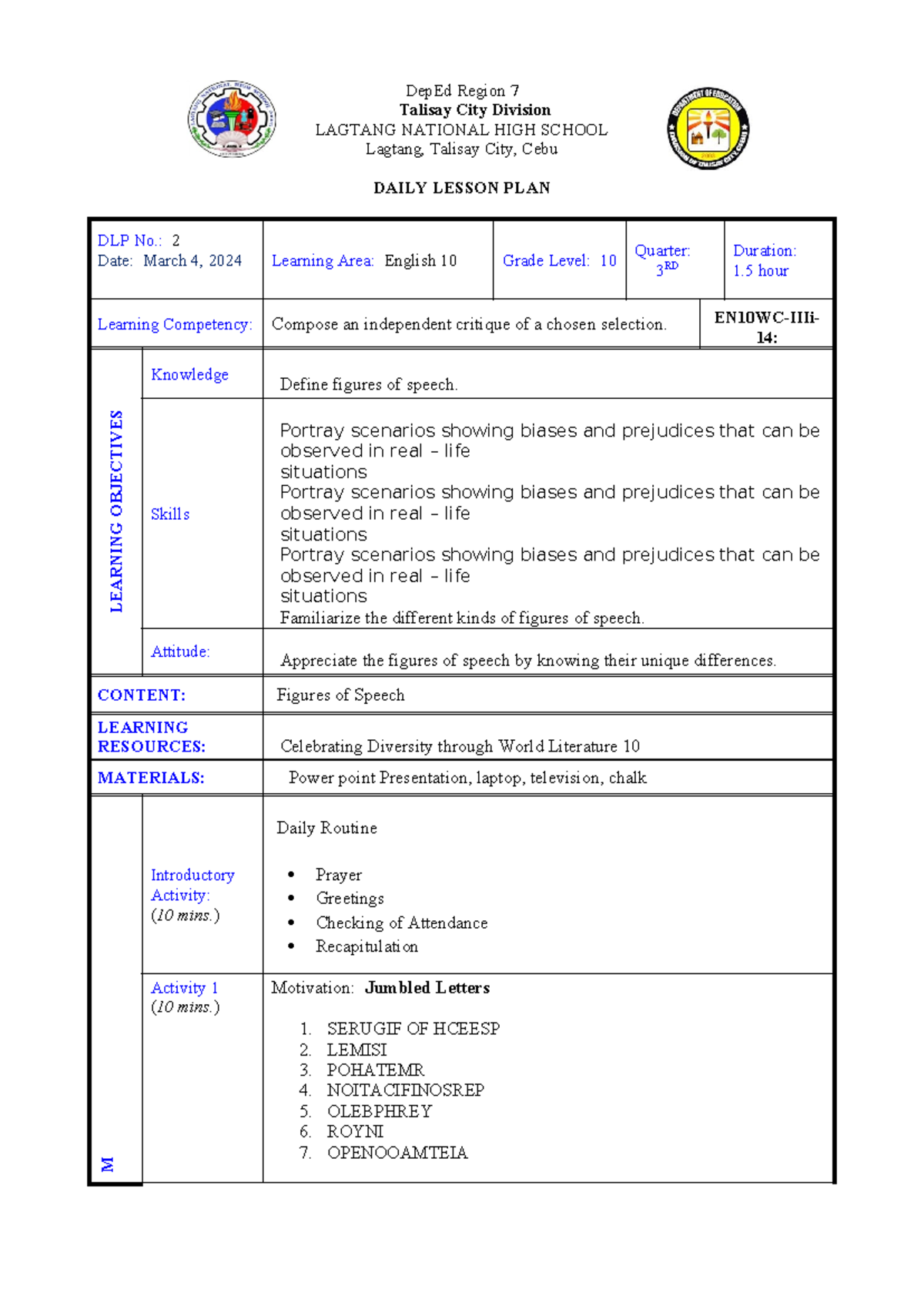 Figureofspeech-LP - notes - DepEd Region 7 Talisay City Division ...
