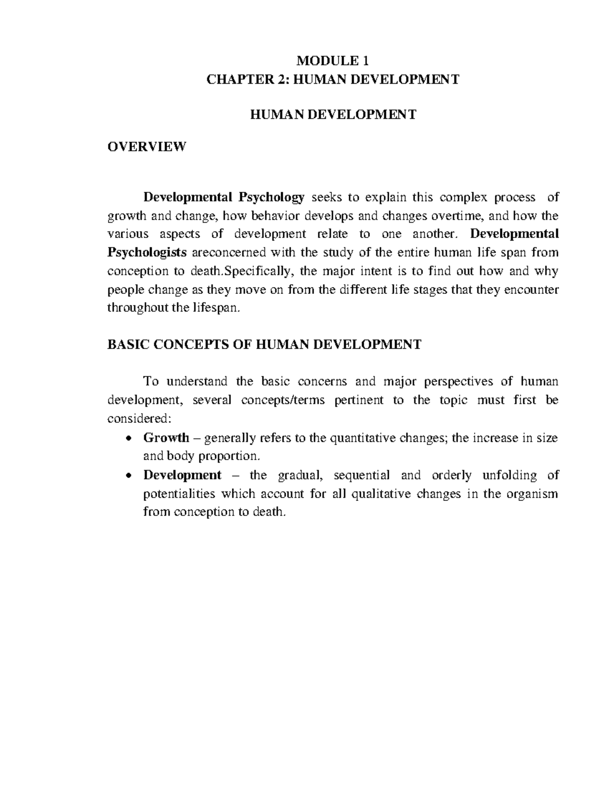 M1CHAP2 - Dev - MODULE 1 CHAPTER 2: HUMAN DEVELOPMENT HUMAN DEVELOPMENT ...
