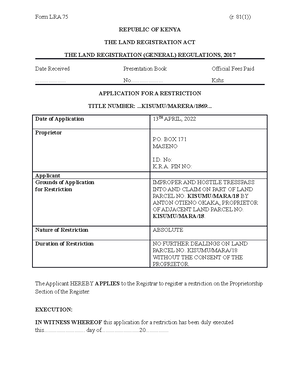 Application FOR Consent OF LAND Control Board - FORM 1 REPUBLIC OF ...