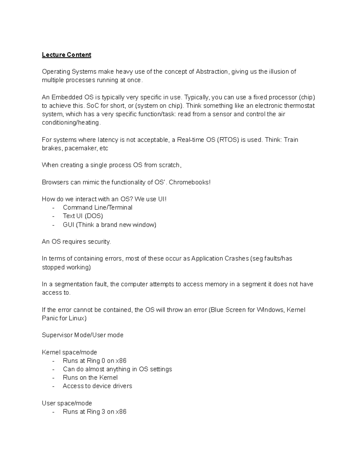 Midterm Textbook Notes Lecture Content Operating Systems Make Heavy Use Of The Concept Of