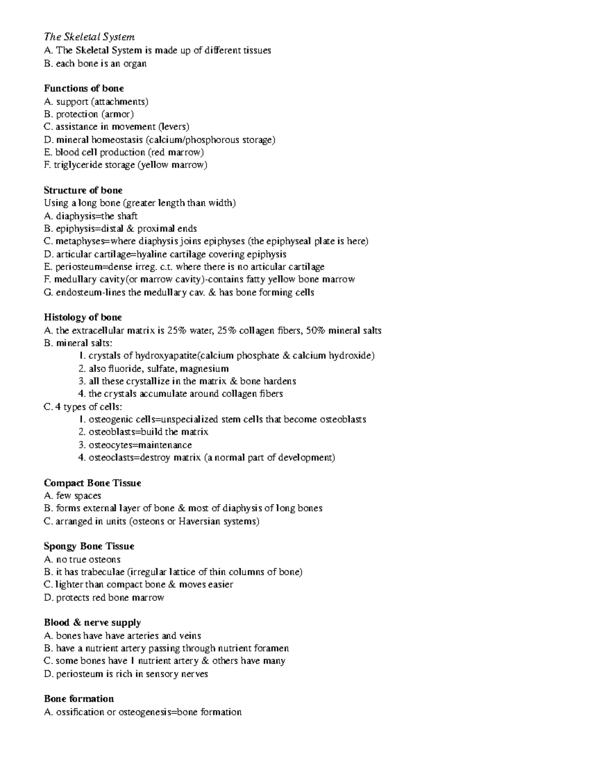 The Skeletal System Anatomy And Physiology Notes Based On Topic The