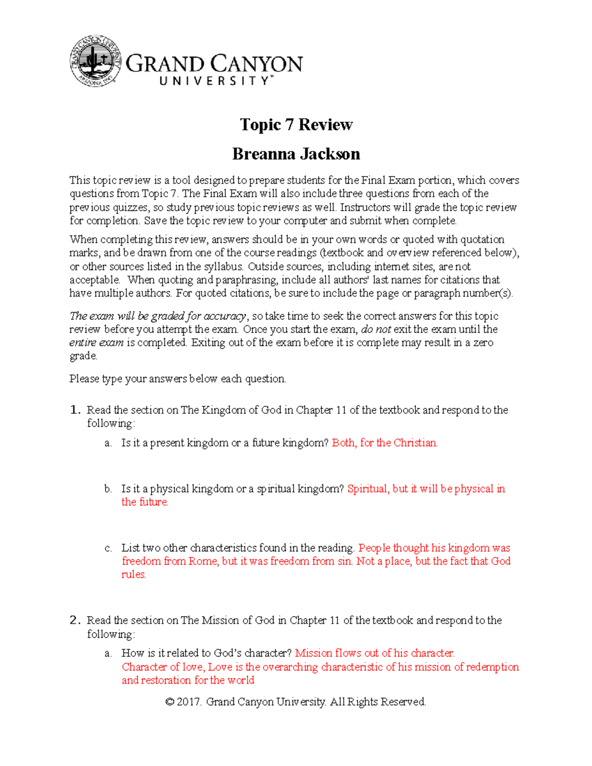 Topic 7 Review assignments - Topic 7 Review Breanna Jackson This topic ...