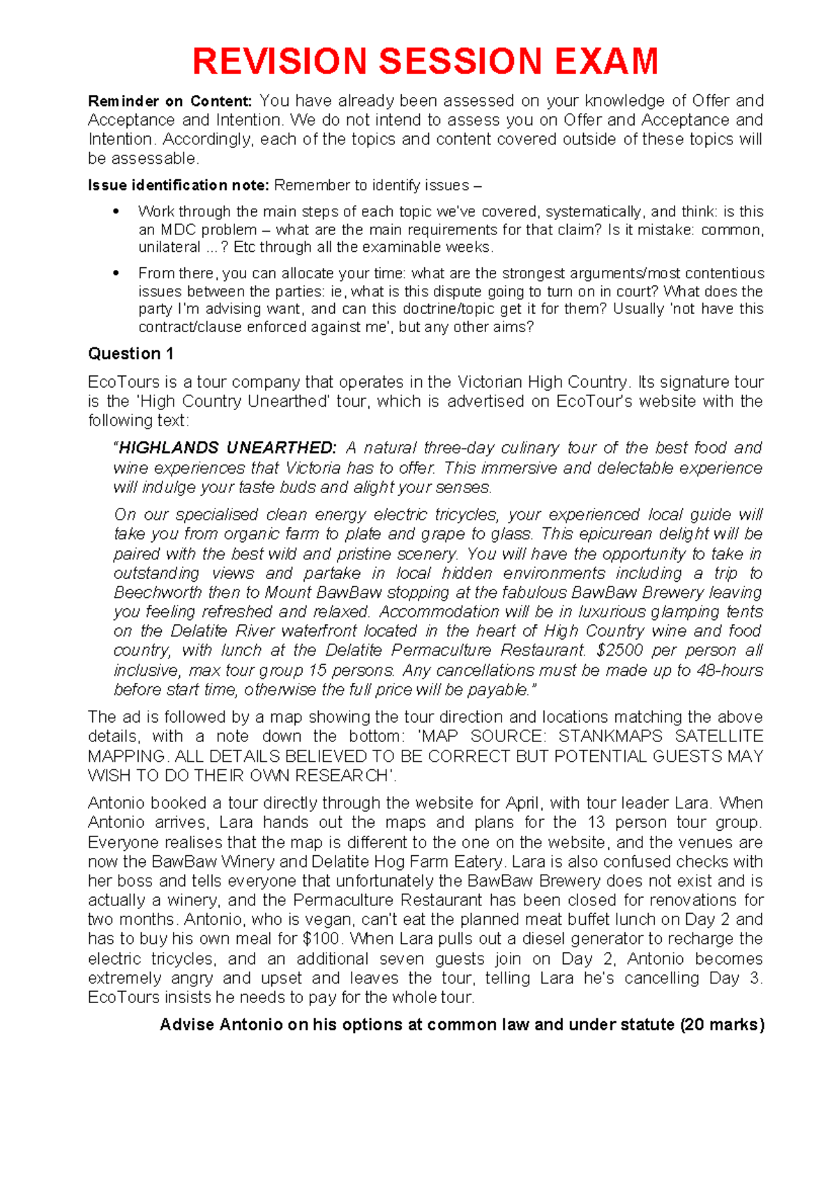 Revision Session Exam handout - REVISION SESSION EXAM Reminder on ...