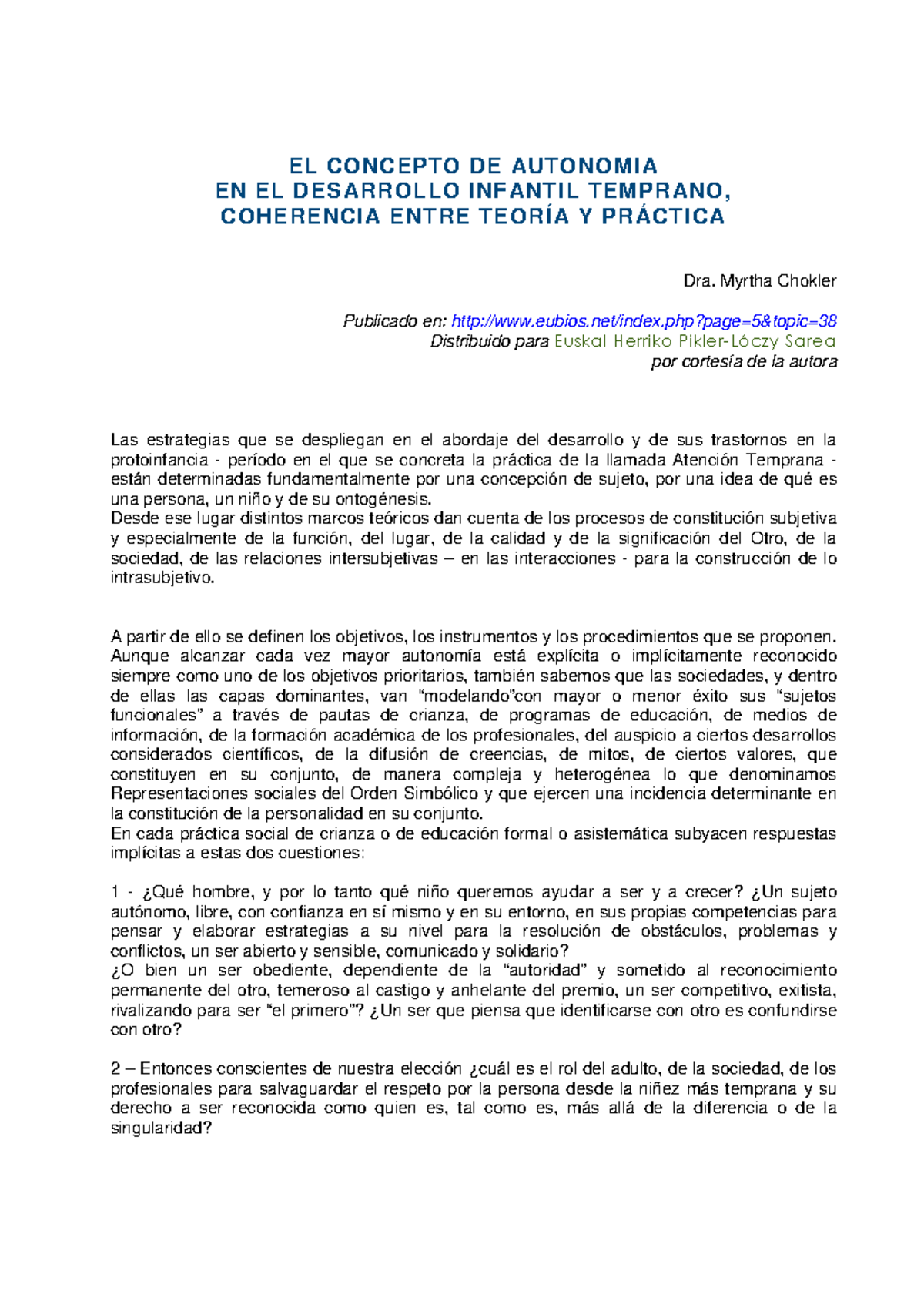 El concepto de autonomía por myrtha chokler - EL CONCEPTO DE AUTONOMIA ...