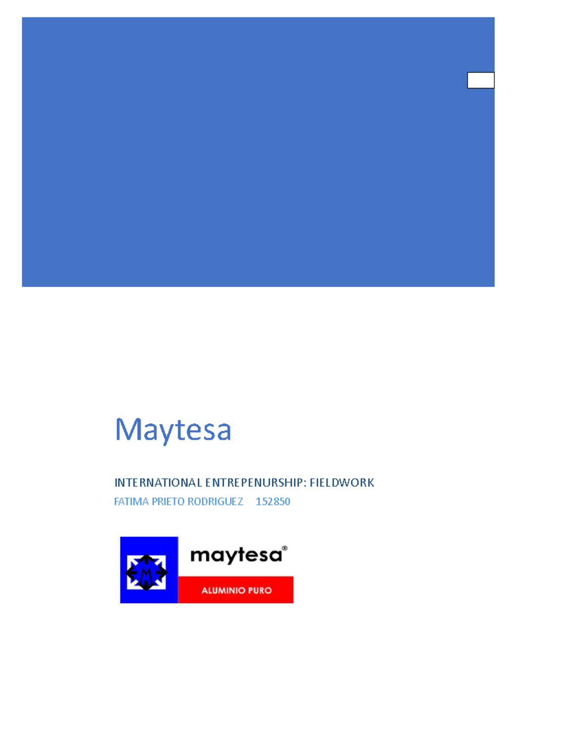 Maytesa 1 - Nota: 10 - Maytesa INTERNATIONAL ENTREPENURSHIP: FIELDWORK ...