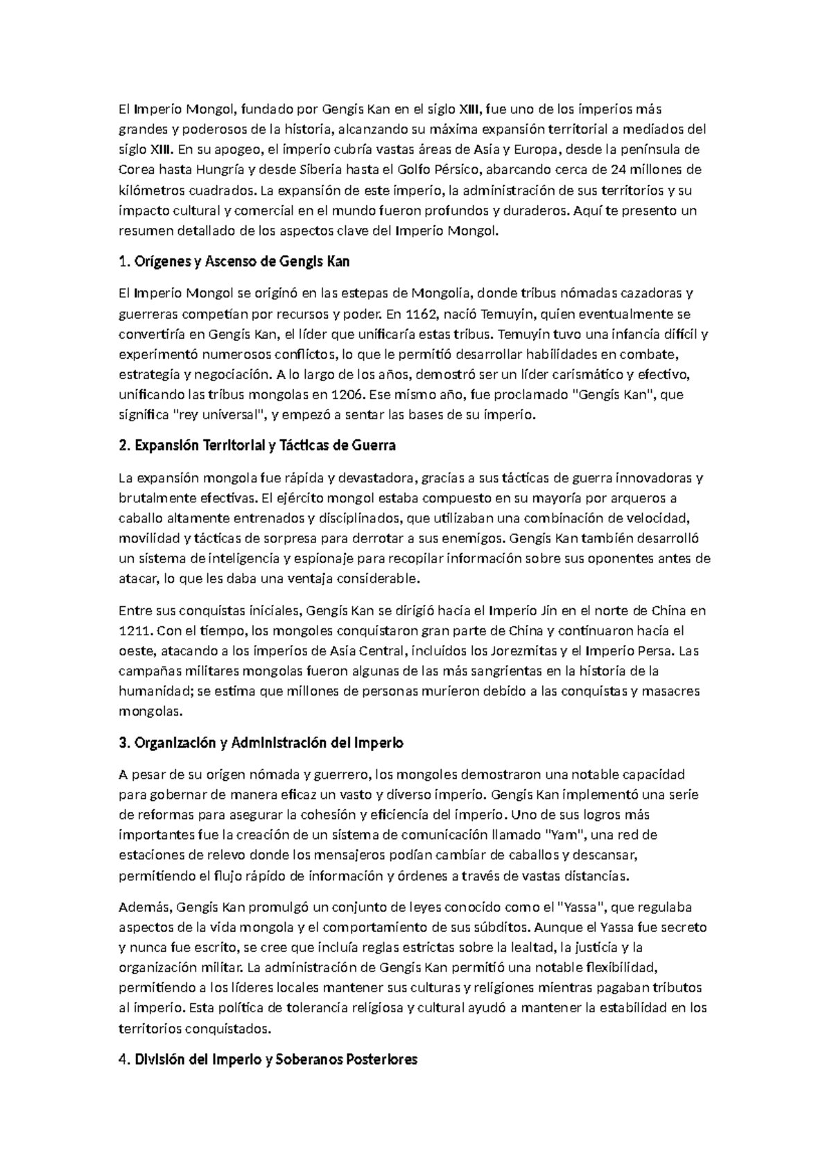 El Imperio Mongol - deed - El Imperio Mongol, fundado por Gengis Kan en ...