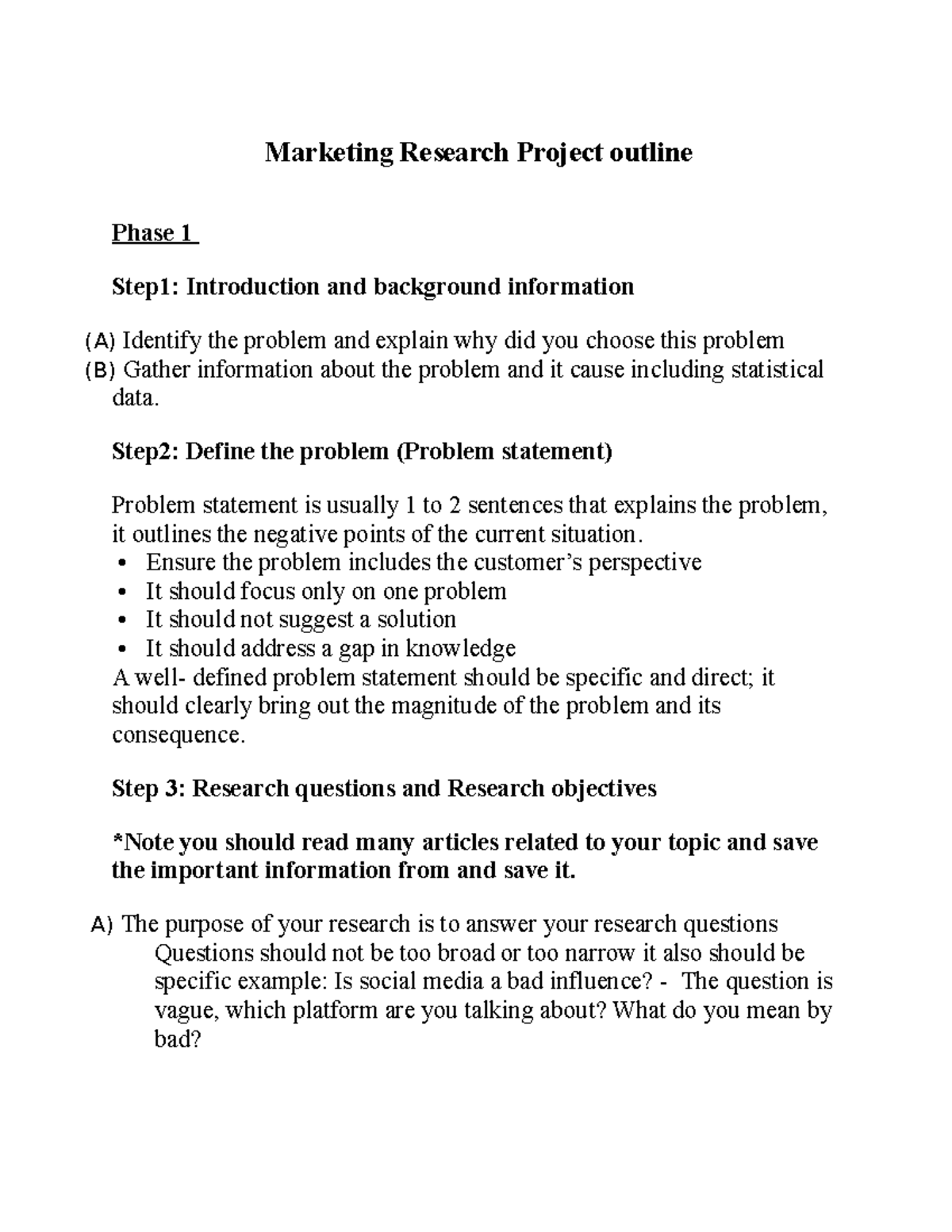 Marketing Research Project outline Introduction and background ...