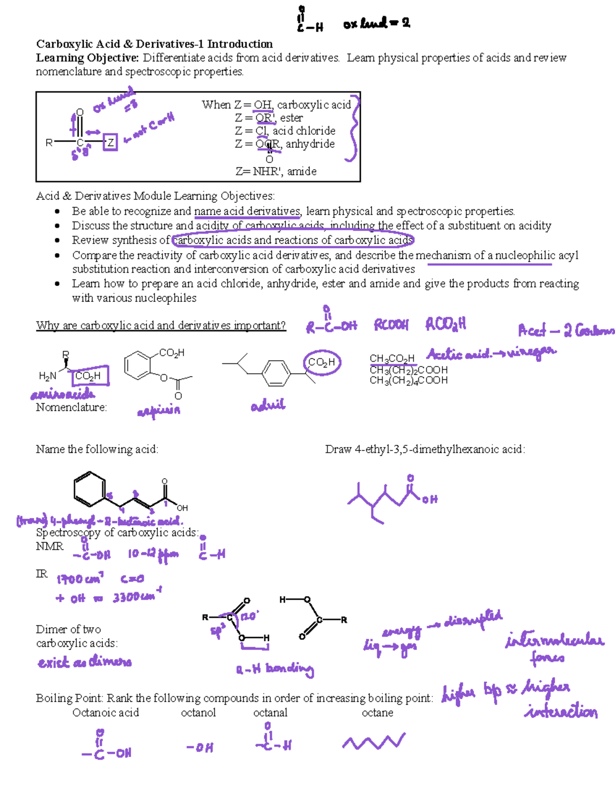 Acid derivatives handout - Carboxylic Acid & Derivatives-1 Introduction ...