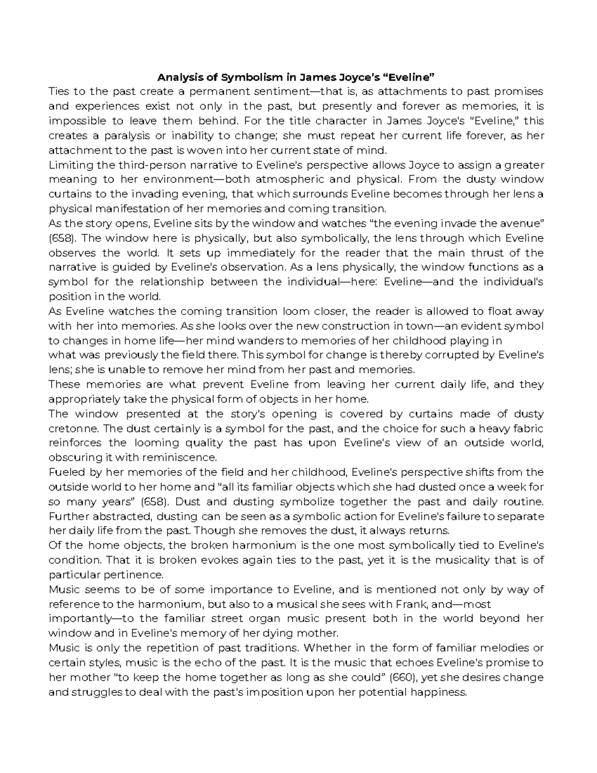 Eveline- symbolism - Analysis of Symbolism in James Joyce’s “Eveline ...