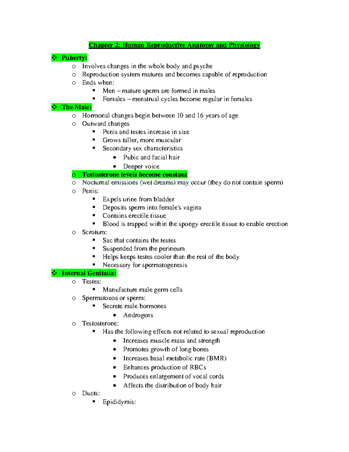 Chapter 2,3,4 Notes - Chapter 2: Human Reproductive Anatomy and ...