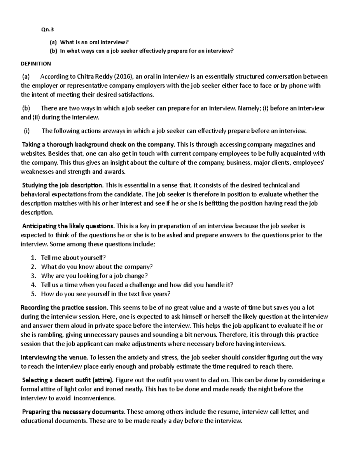 Communication Skills Mdt - Qn. (a) What is an oral interview? (b) In ...