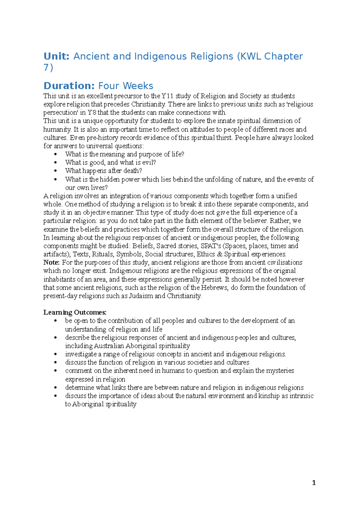 10 R.E ancient religions term 1 topic 2 - Unit: Ancient and Indigenous ...