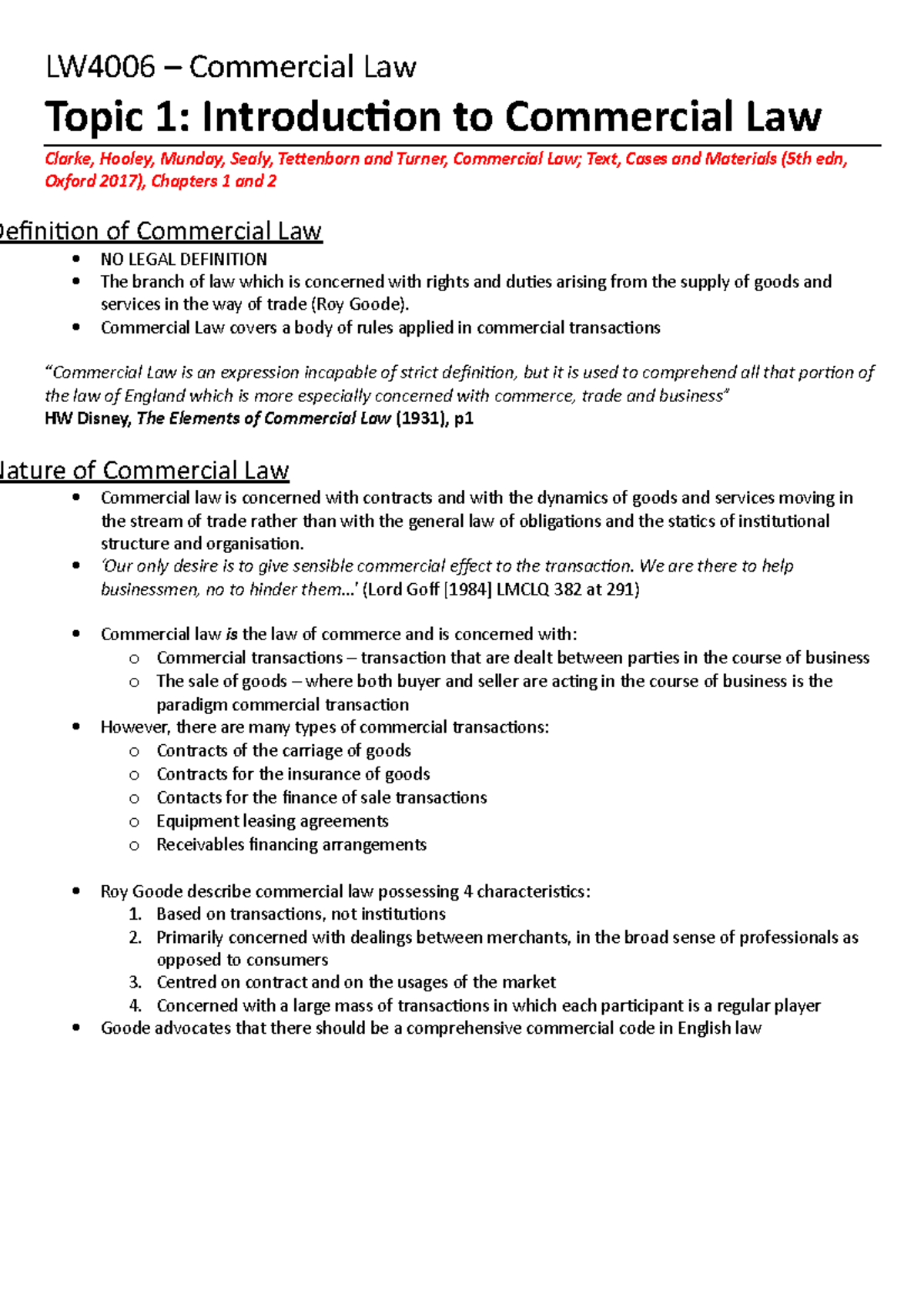 LW5006 Commercial Law Module Notes - LW4006 – Commercial Law Topic 1 ...