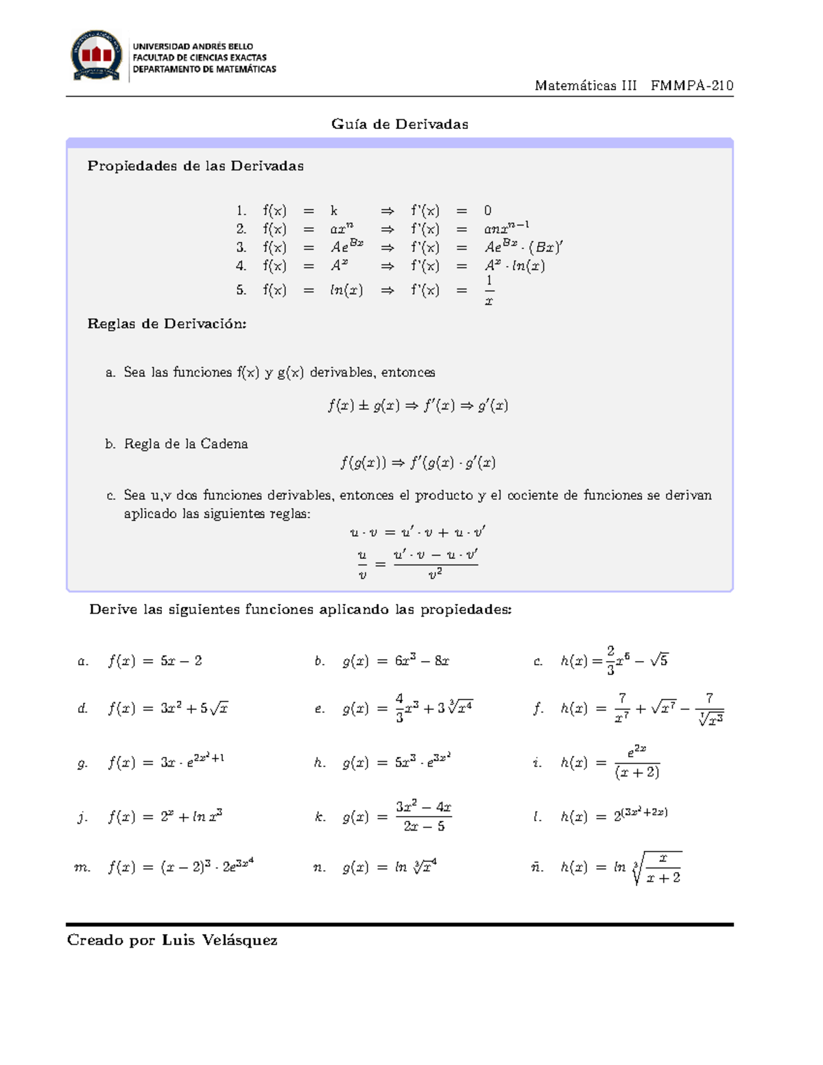Guía de Derivadas - Matem ́aticas III FMMPA- Gu ́ıa de Derivadas ...