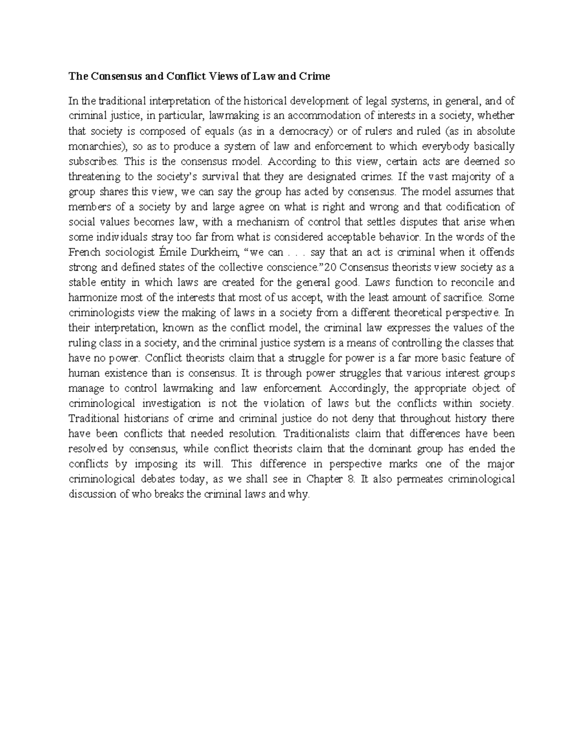 The Consensus and Conflict Views of Law and Crime - This is the ...