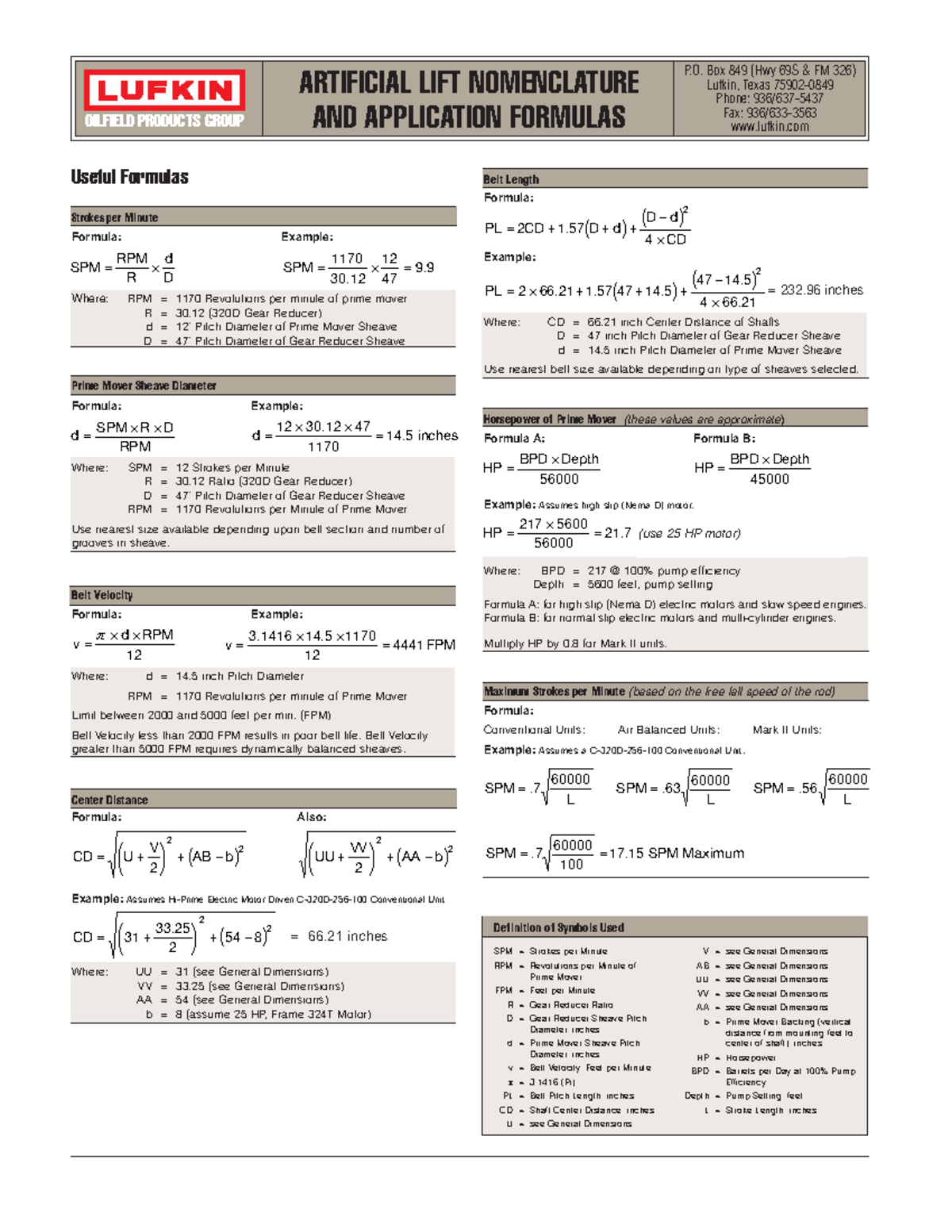 Formulasby Lufkin - Formulas - OILFIELD PRODUCTS GROUP ARTIFICIAL LIFT ...
