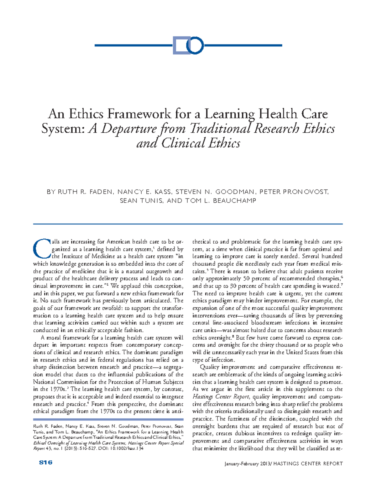Faden et al An Ethics Framework for a Learning Health Care System - S16 ...