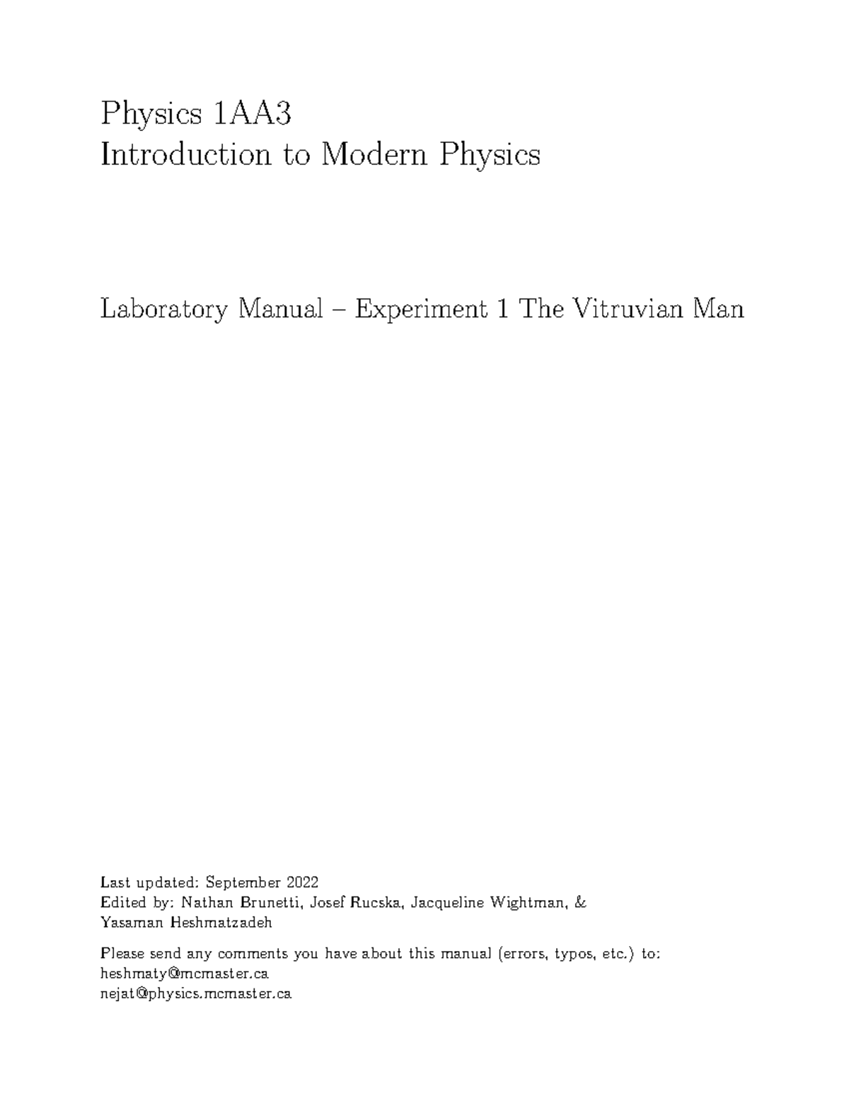 Exp 1 - Manual, The Viruvian Man - Physics 1AA Introduction to Modern ...